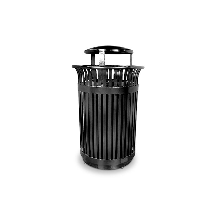 Executive Series Flare Top Trash Receptacle with Rain Bonnet Lid - Black