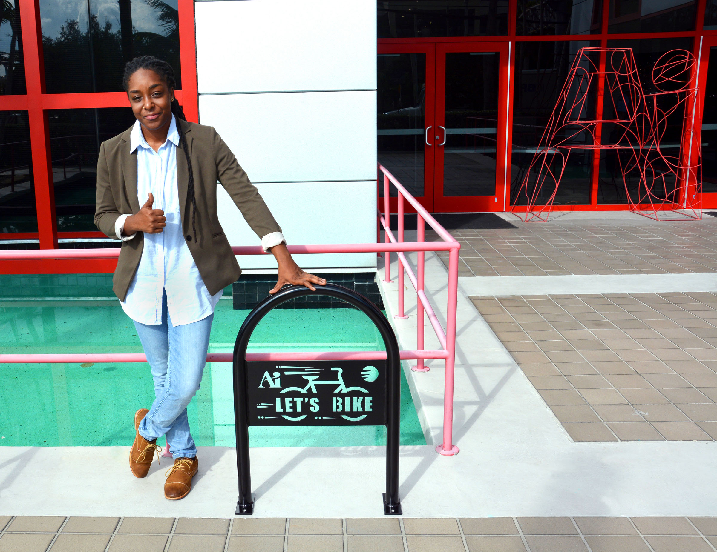 Custom bike rack on campus