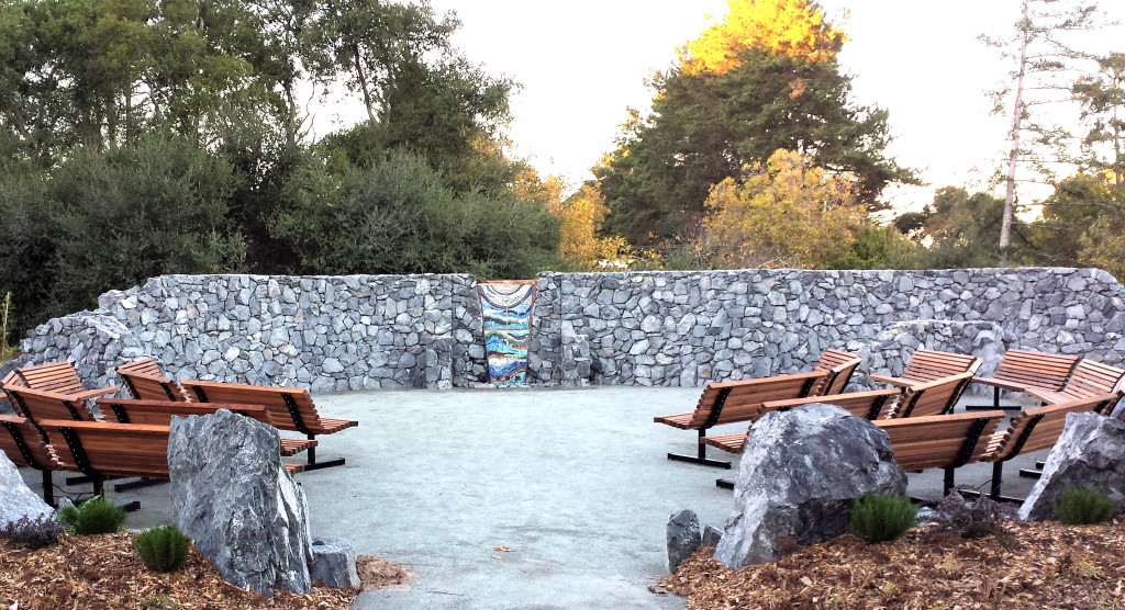 Wooden Benches Compliment Amazing "Sacred" Space Outside California Church